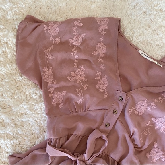 Dresses | Pink Cinch Waist Floral Embroidered Dress Pockets | Poshmark